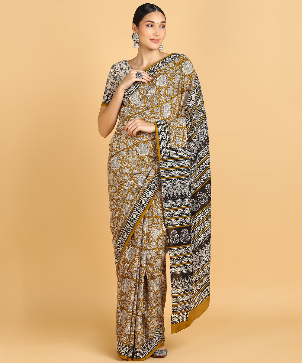 BLOCKS OF INDIA Hand Block Print Cotton Sarees For Women with Unstitch ...