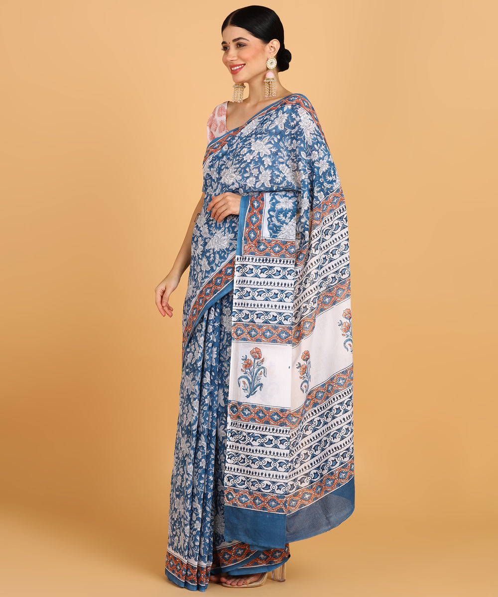 BLOCKS OF INDIA Hand Block Print Cotton Sarees For Women with Unstitch ...
