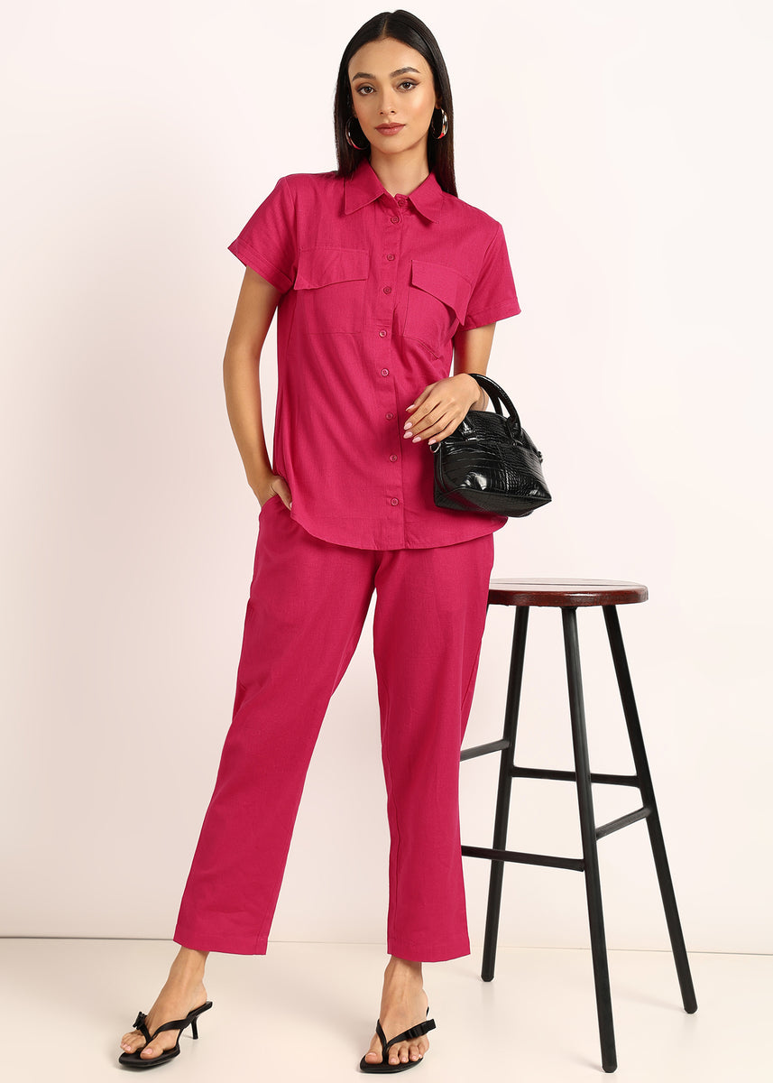 BLOCKS OF INDIA Co ords Set in Pure Cotton Colour Pink Solid – Blocks ...