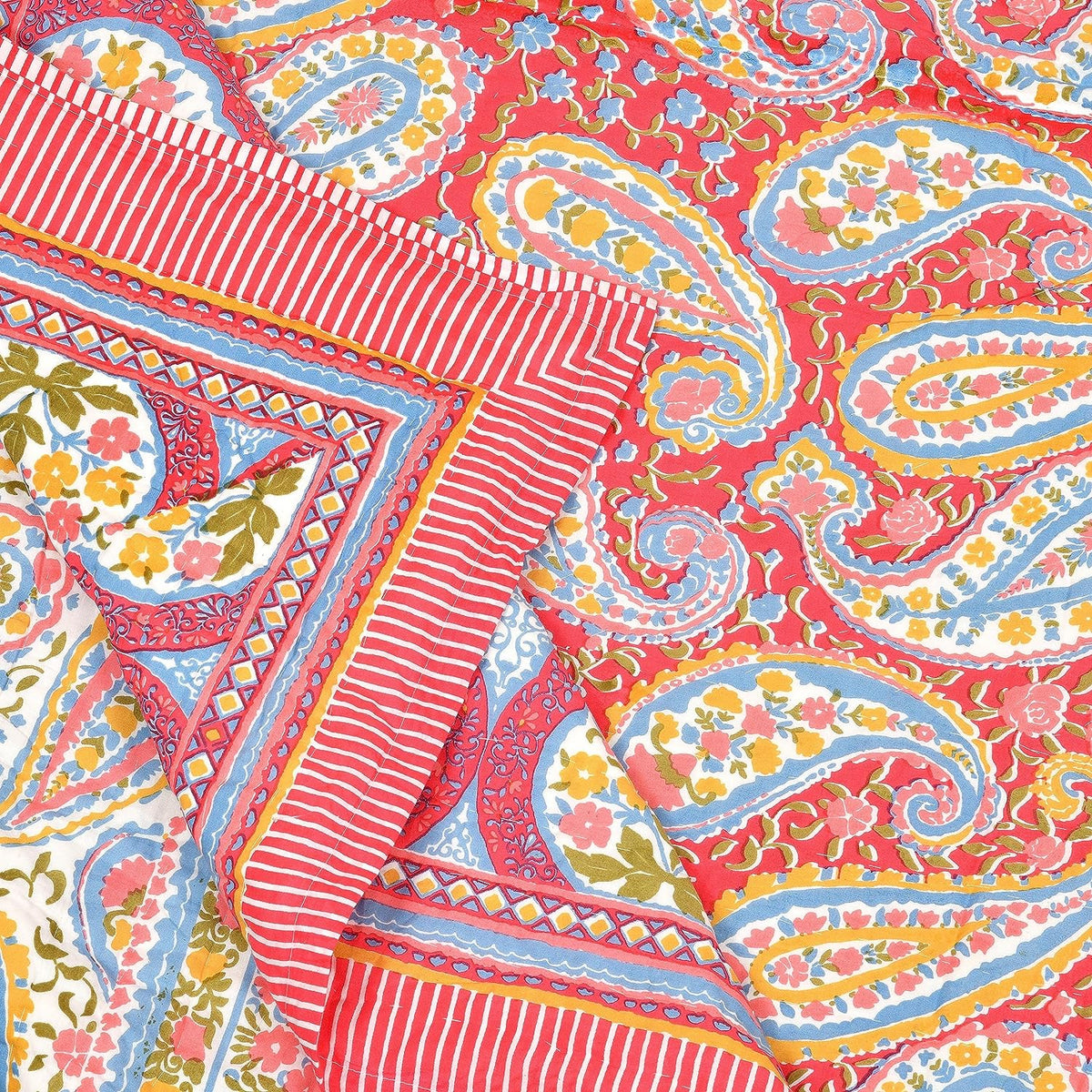 Hand Block Printed Cotton King Size Quilt (Red GAD Paisley) – Blocks Of ...