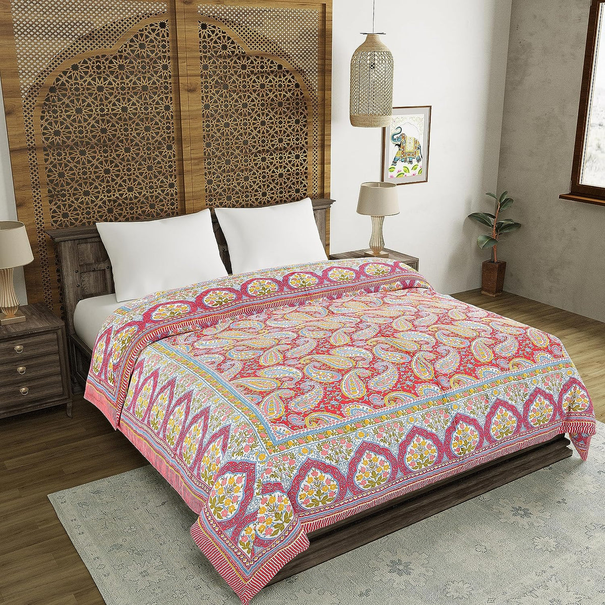 Hand Block Printed Cotton King Size Quilt (Red GAD Paisley) – Blocks Of ...