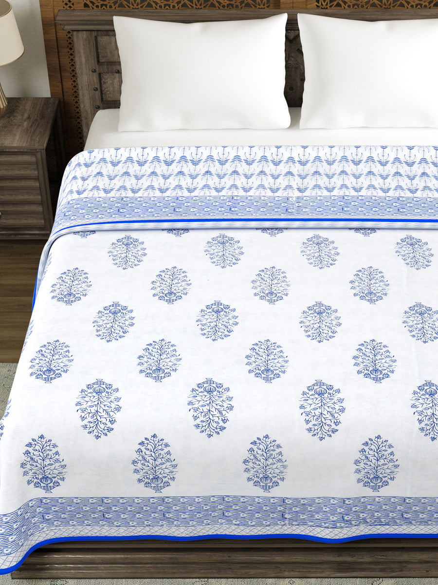 Cotton Dohar / Blanket King Bed Size Hand Block Printed (Blue Buta New ...