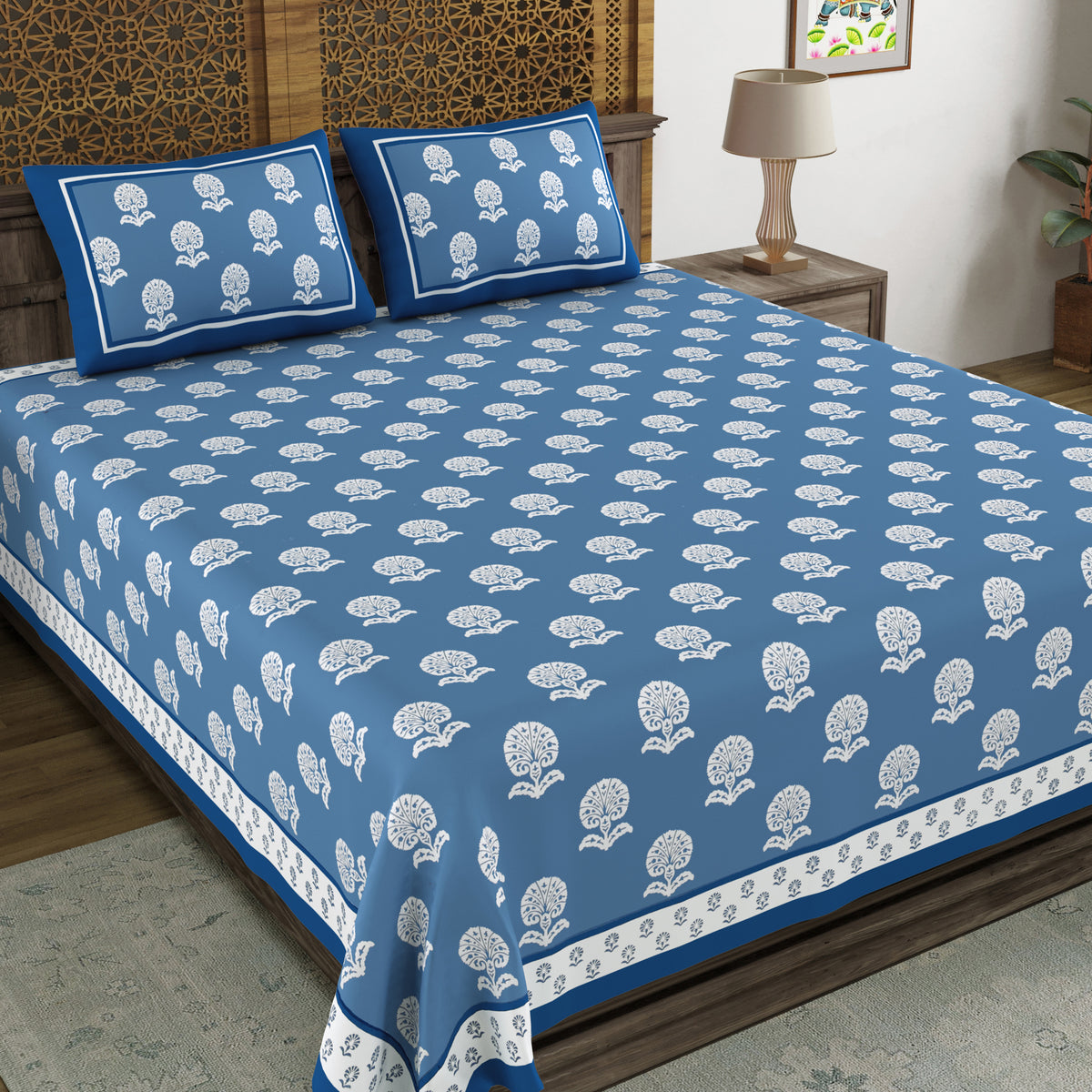 BLOCKS OF INDIA Hand Block Printed 300 TC Cotton Super King Size Bedsh ...