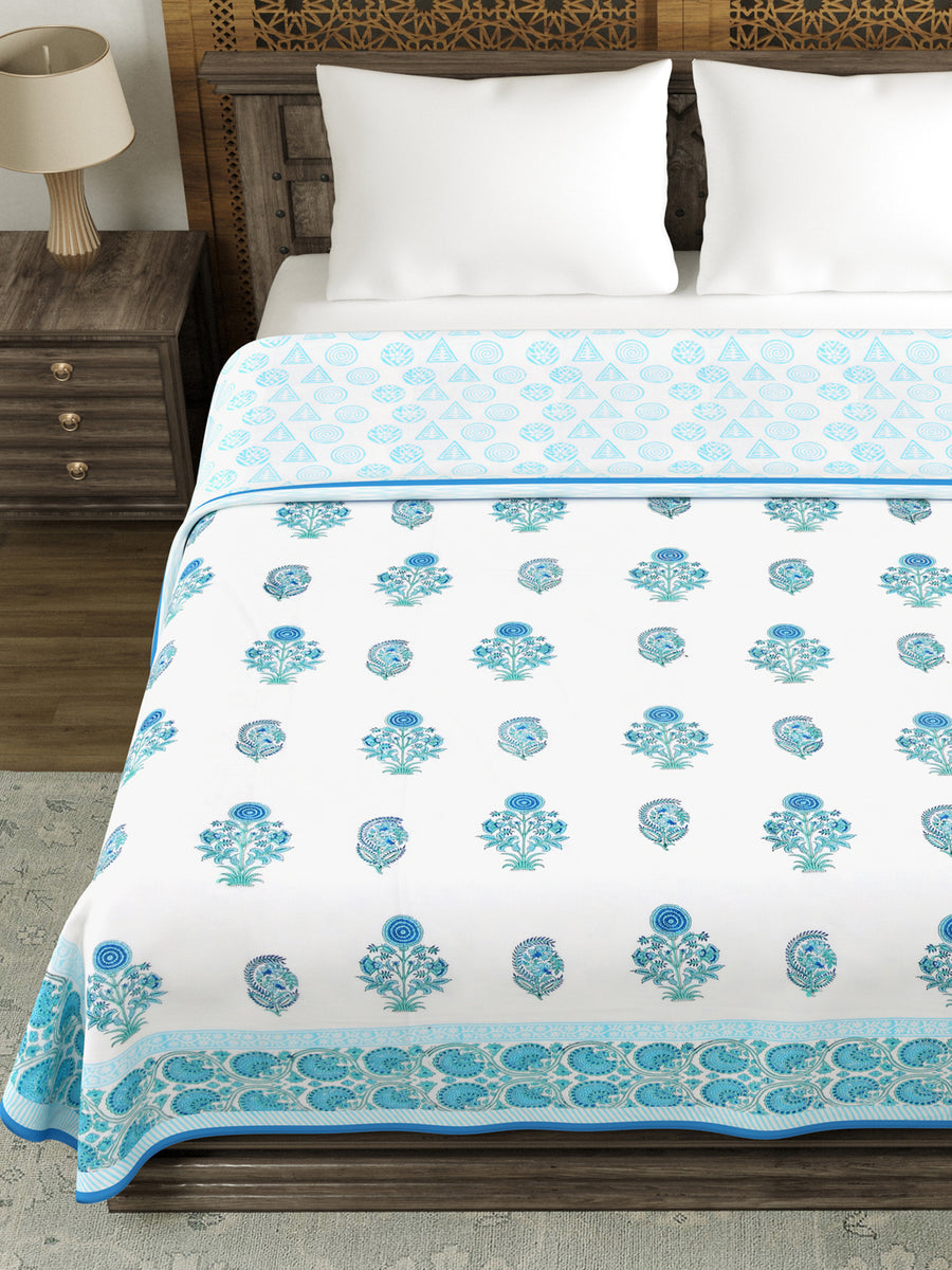 Cotton Dohar / Blanket King Bed Size Hand Block Printed (Blue Kairi ...