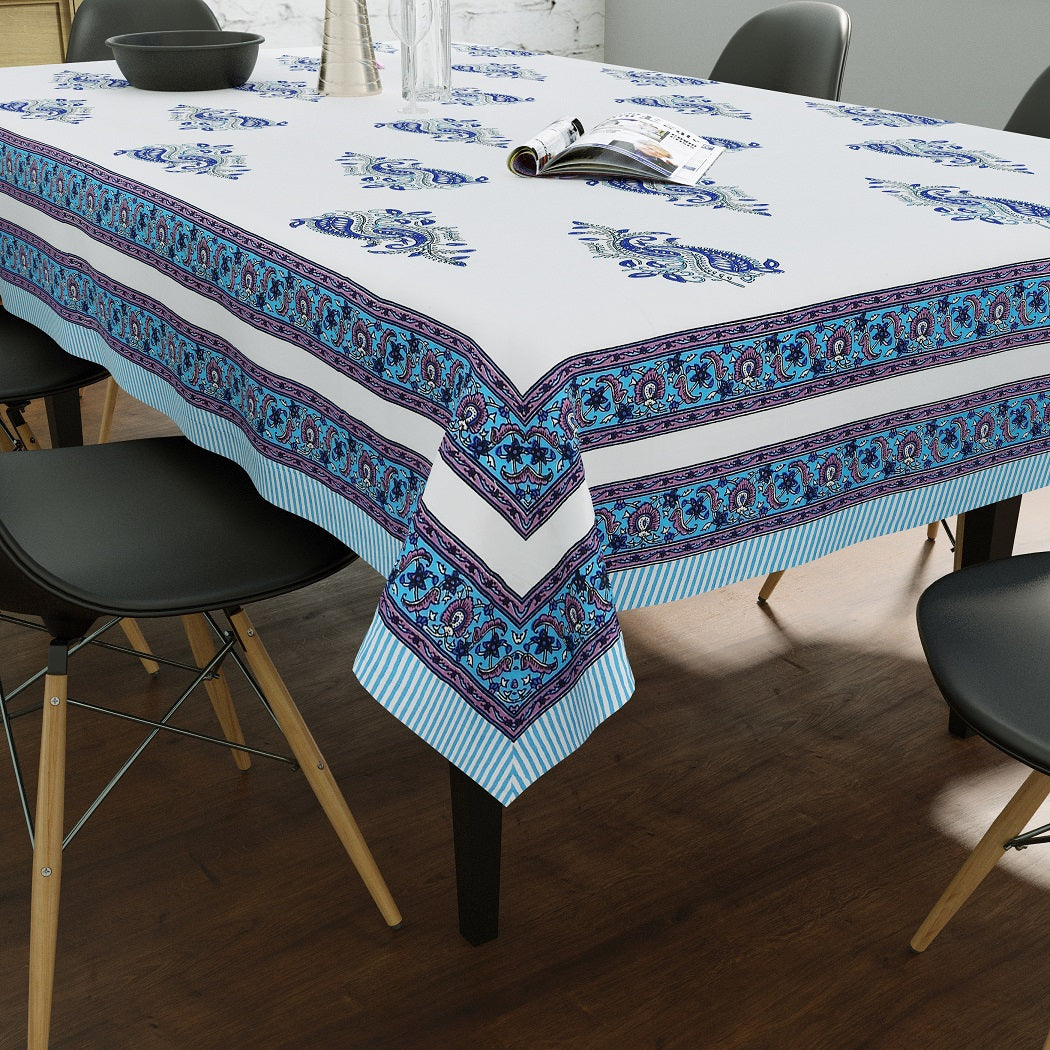PURE COTTON RAJASTHANI HAND BLOCK PRINT SIX SEATER TABLE CLOTH (BLUE P ...