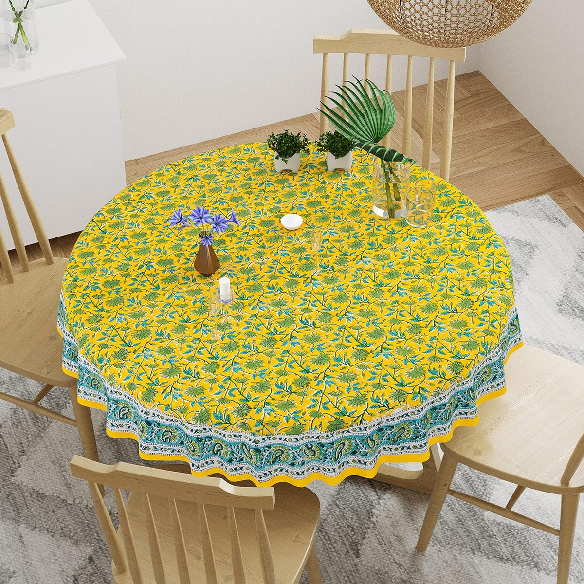 BLOCKS OF INDIA Cotton Hand Block Printed 180 Cm Round Table Cloth (Bl ...