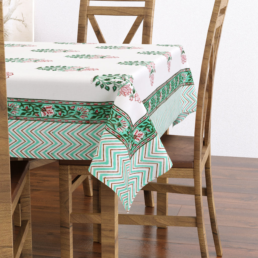 Pure Cotton Table Cloth Rajasthani Hand Block Printed (GREEN BUTA ...