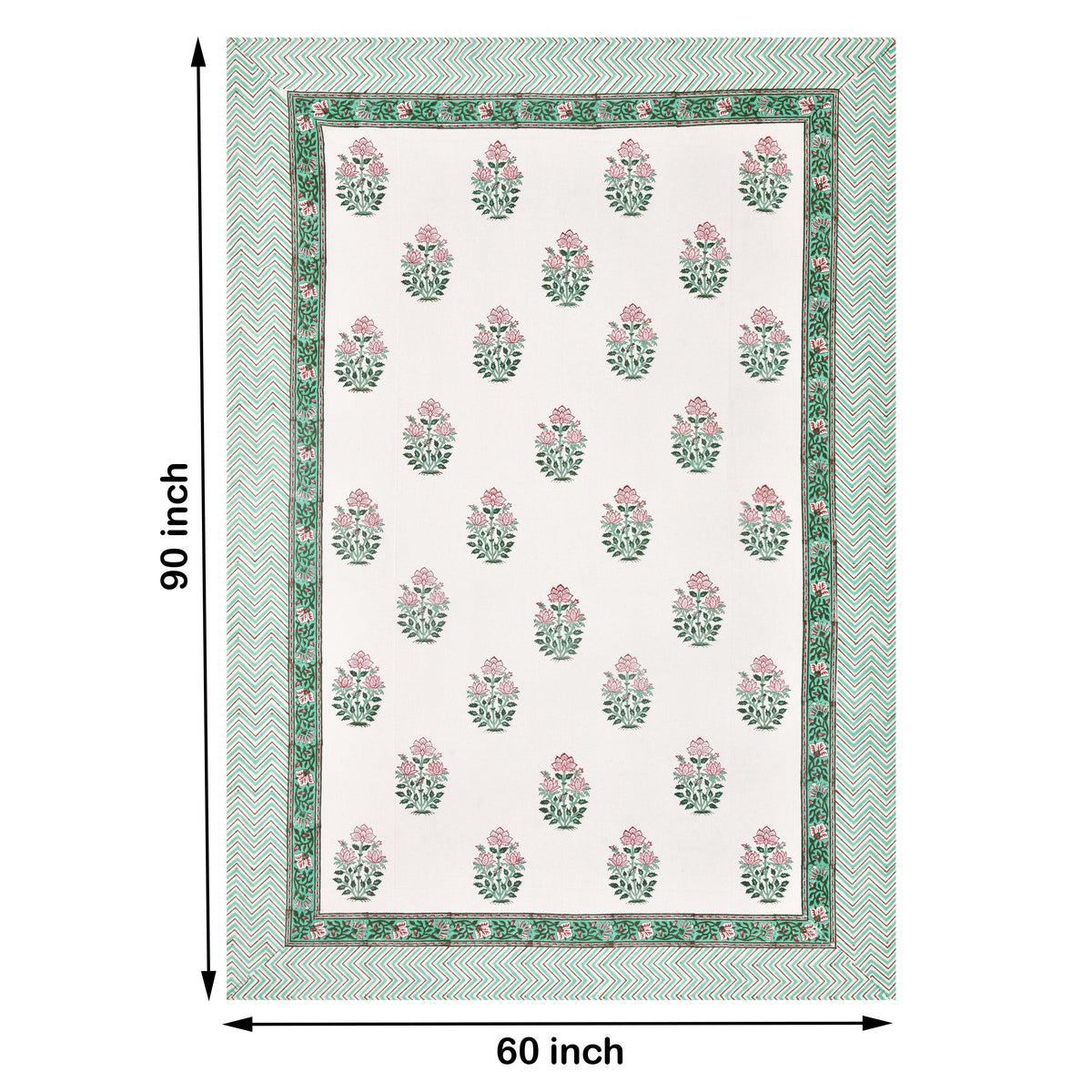 Pure Cotton Table Cloth Rajasthani Hand Block Printed (GREEN BUTA ...