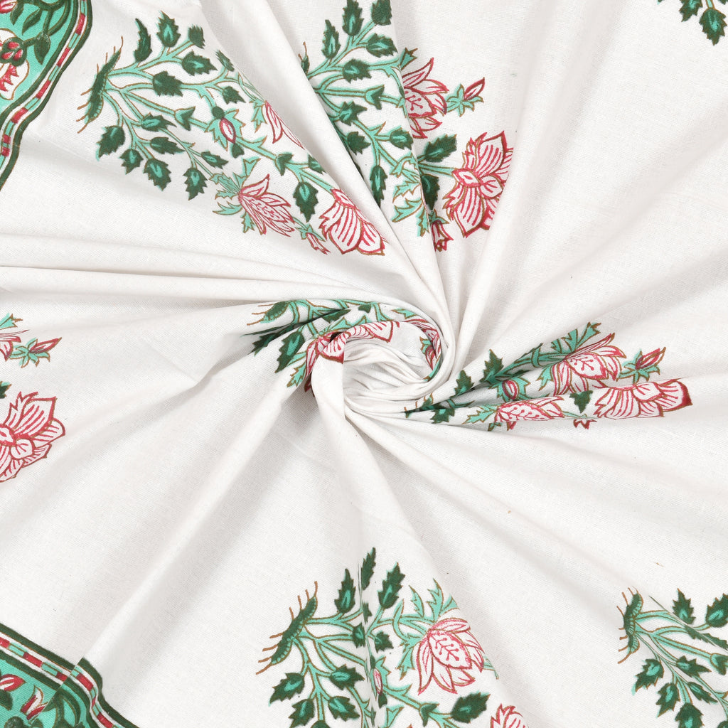 Pure Cotton Table Cloth Rajasthani Hand Block Printed (GREEN BUTA ...