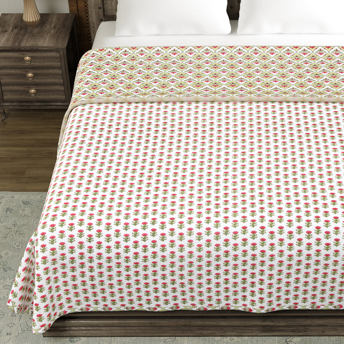 BLOCKS OF INDIA Polycotton Double Dohar /Blanket for Summer (GREEN FLO ...