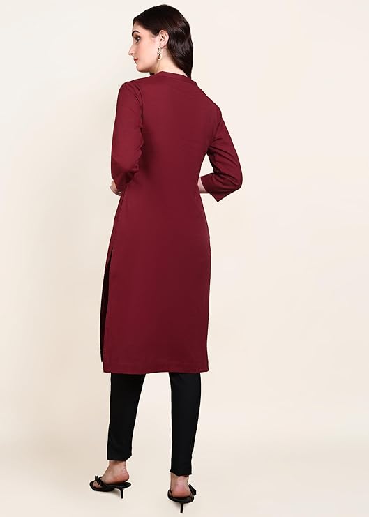 Cotton Hand Solid Long Kurti for Women Solid Maroon – Blocks Of India