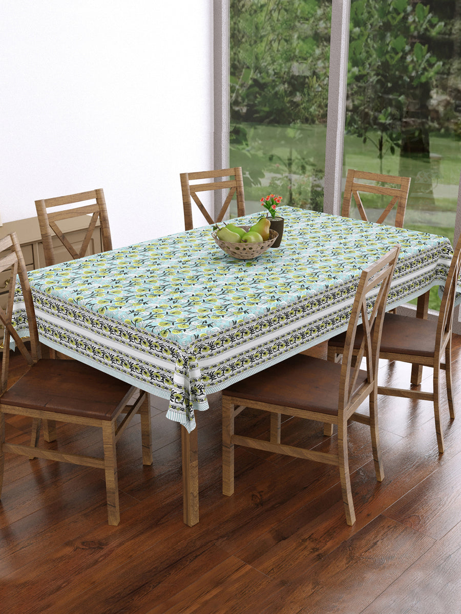 PURE COTTON RAJASTHANI HAND BLOCK PRINT SIX SEATER TABLE CLOTH (GREY G ...