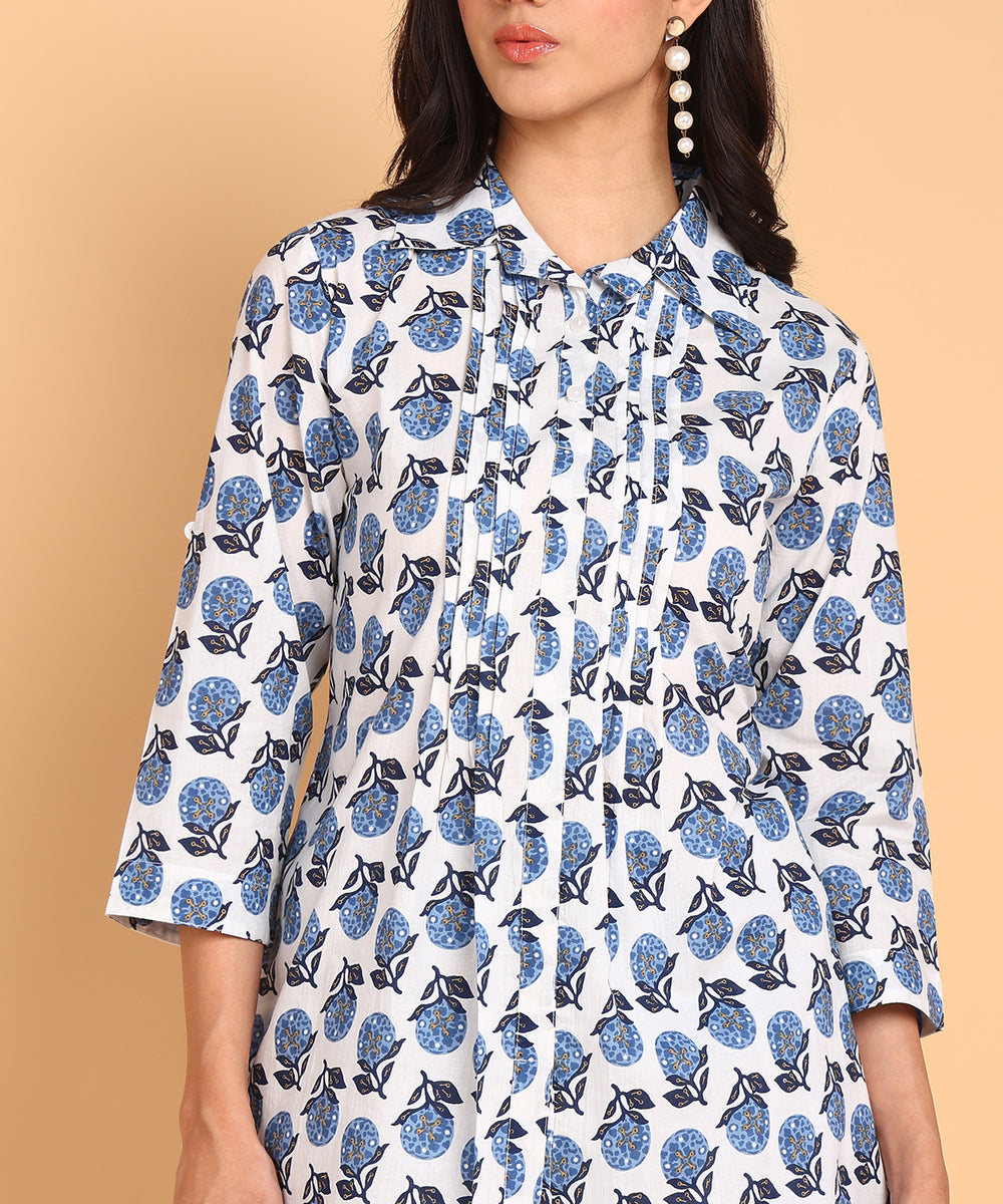 Co ords Set in Pure Cotton Blue Pintex – Blocks Of India