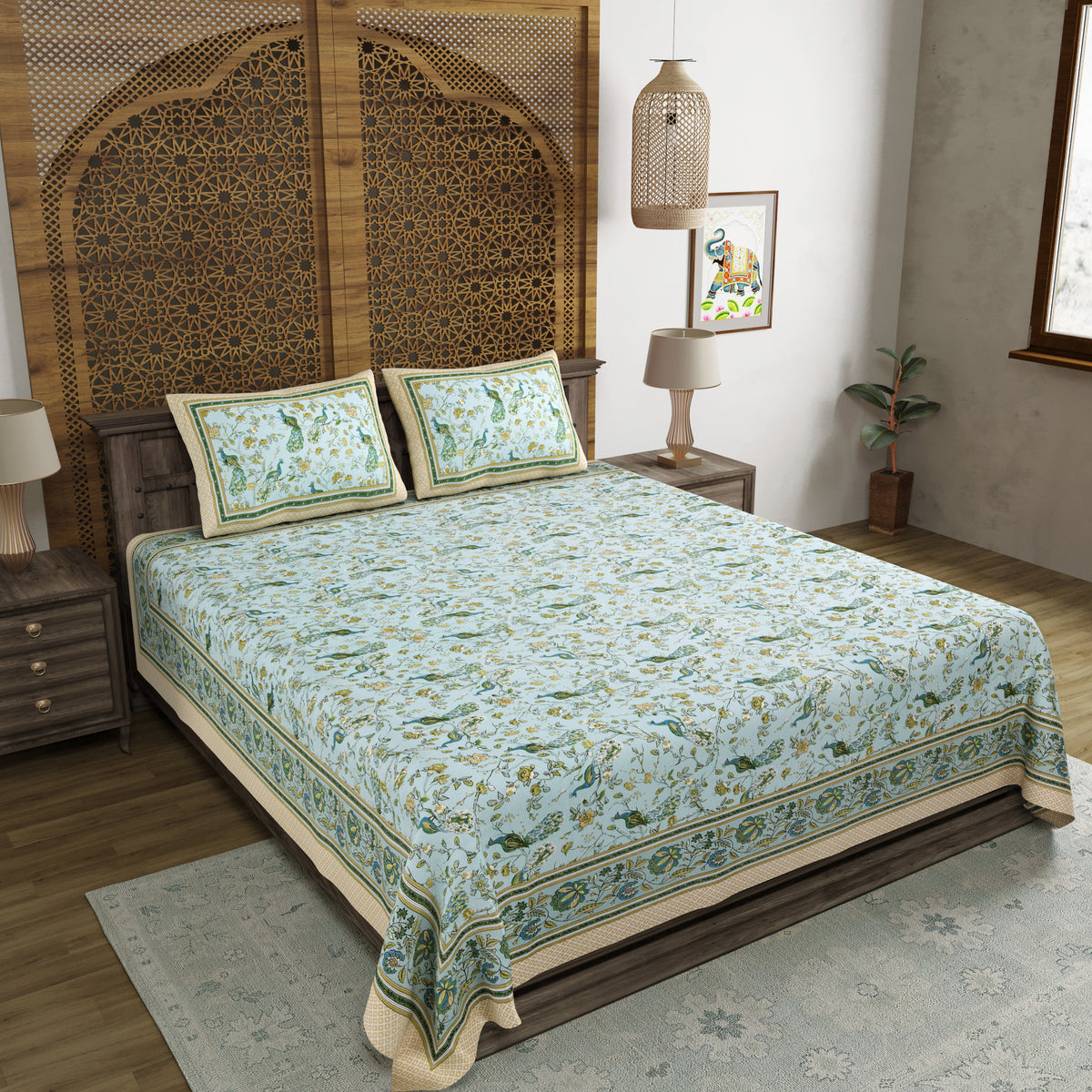 King Size Pure Cotton Hand Block Print Bedsheet (Blue Chidiya) – Blocks ...
