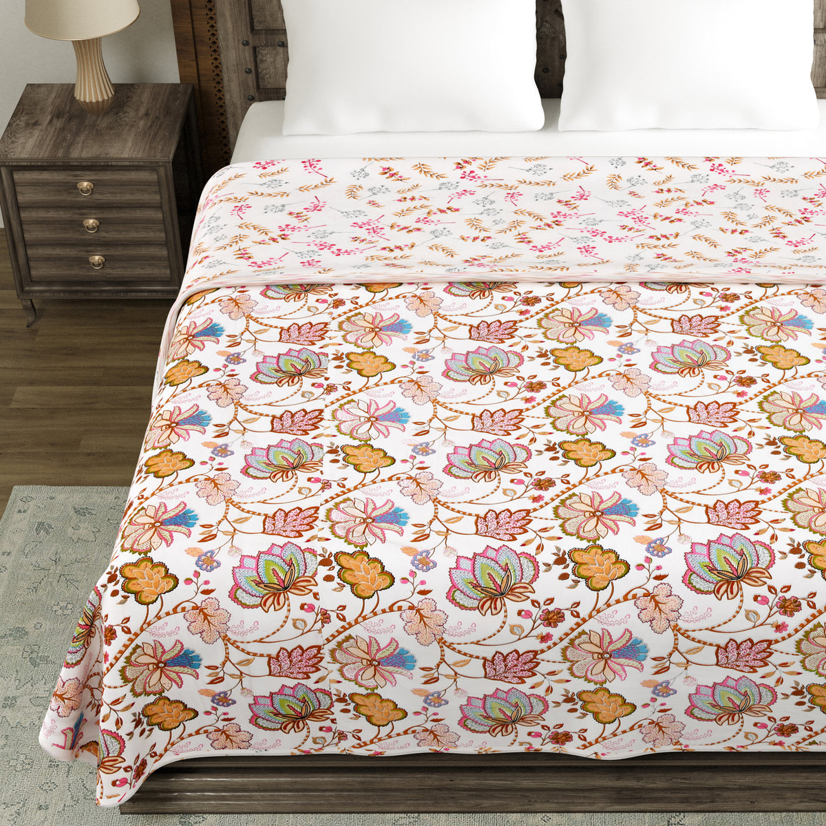 BLOCKS OF INDIA Polycotton Double Dohar /Blanket for Summer (BROWN FLO ...