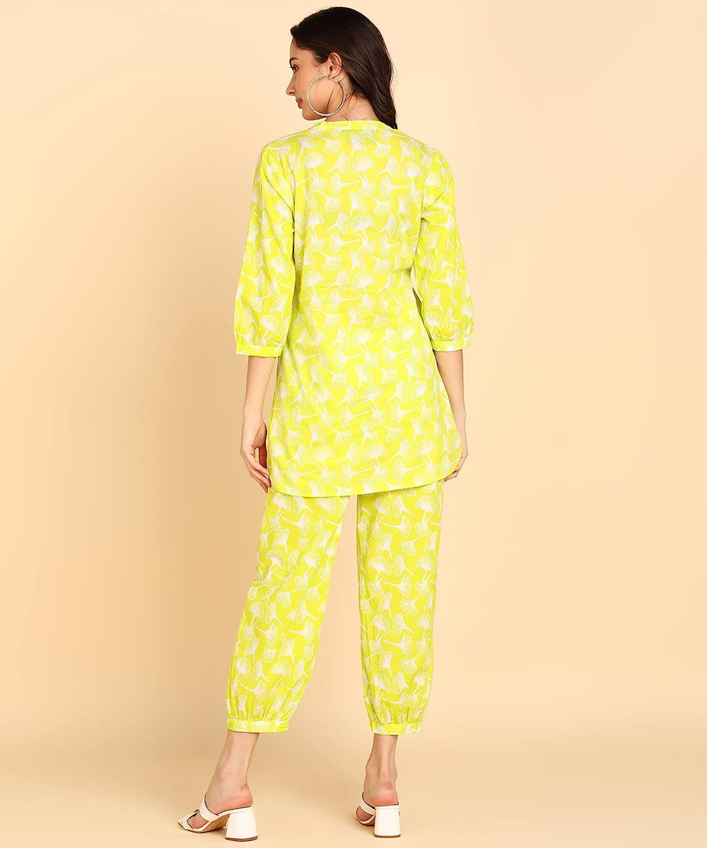 Co ords Set in Pure Cotton Neon Green Colour – Blocks Of India