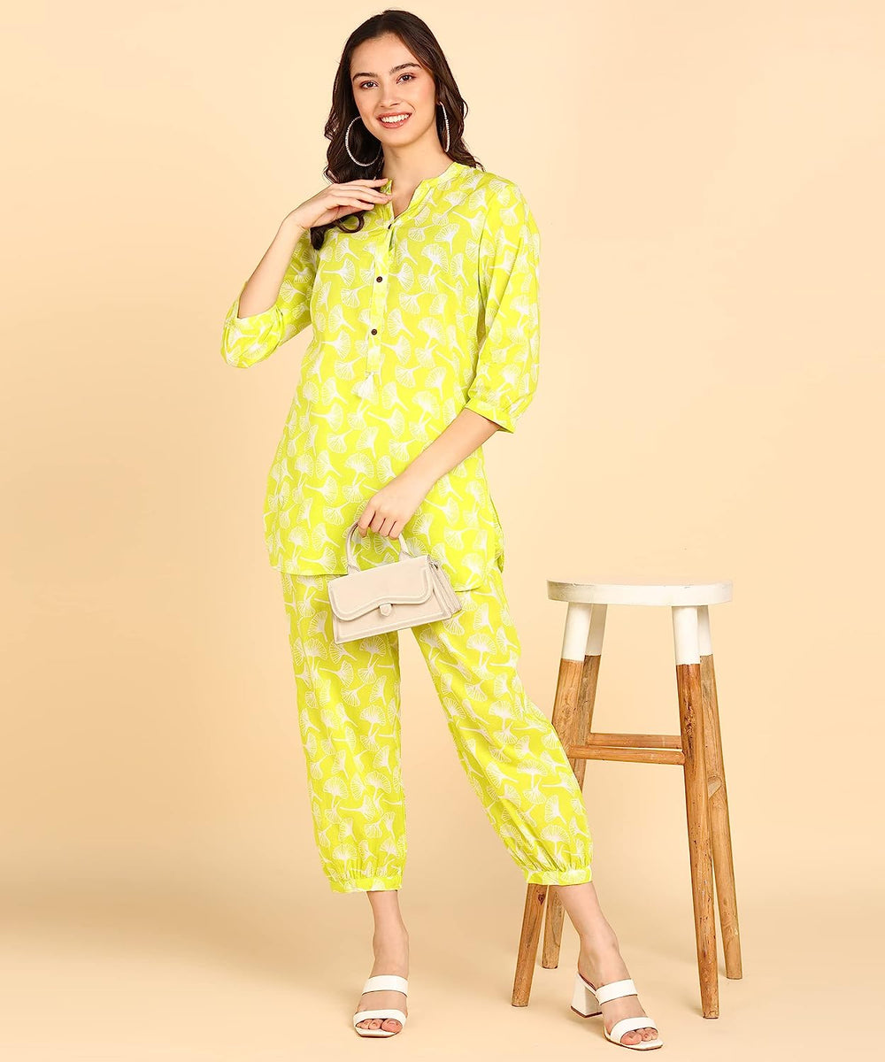 Co ords Set in Pure Cotton Neon Green Colour – Blocks Of India