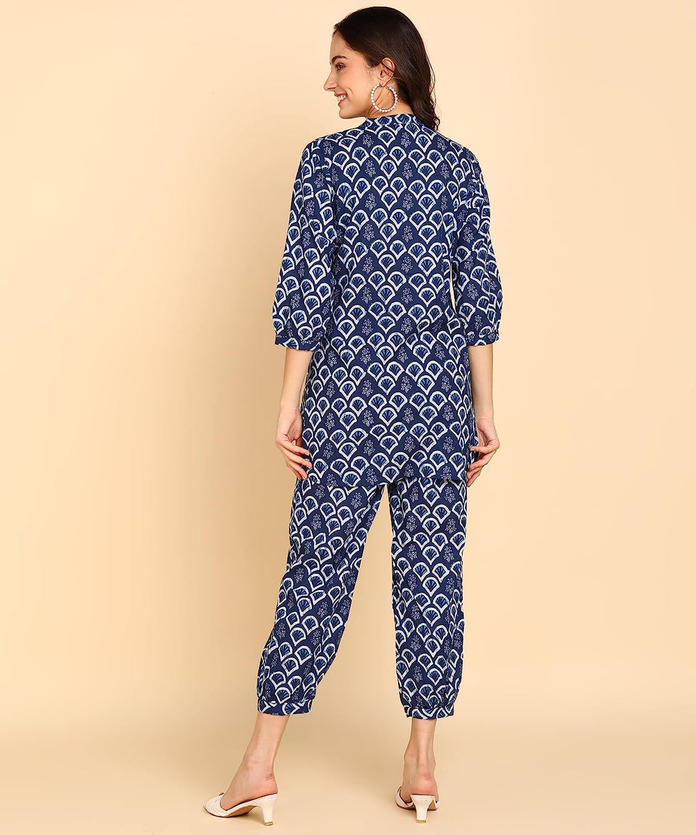 Cotton Block Print Teal Co ords Sets (Shirt and Pant with pocket ...