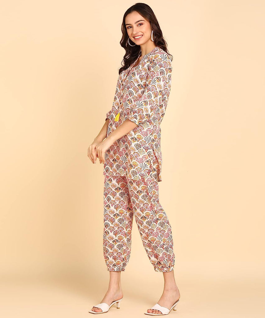 BLOCKS OF INDIA Co ords Set in Pure Cotton Multi Colour Hand Block Pri ...