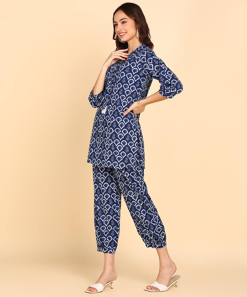 Cotton Block Print Teal Co ords Sets (Shirt and Pant with pocket ...