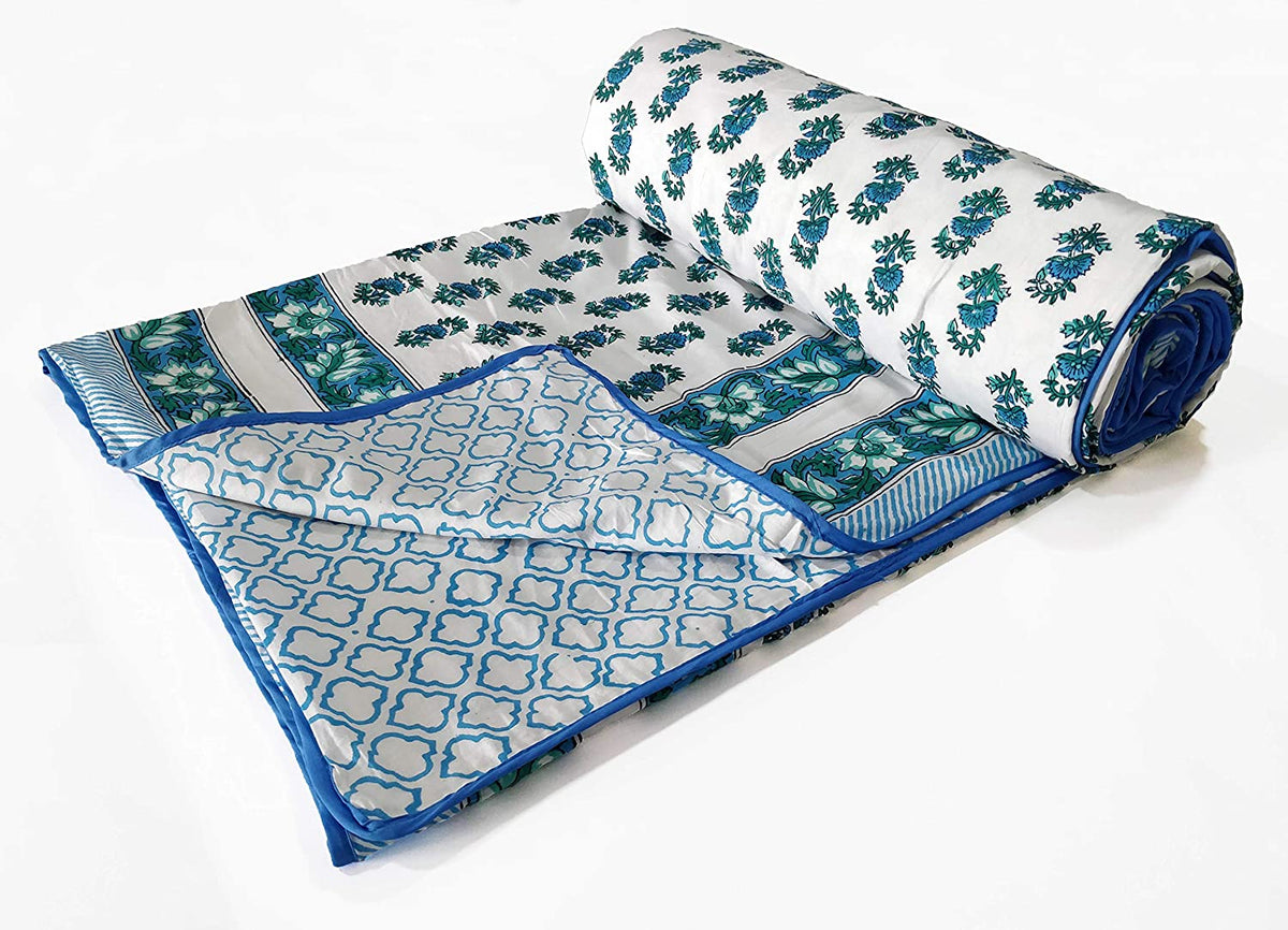 Cotton Dohar / Blanket King Bed Size Hand Block Printed (Green & Blue ...